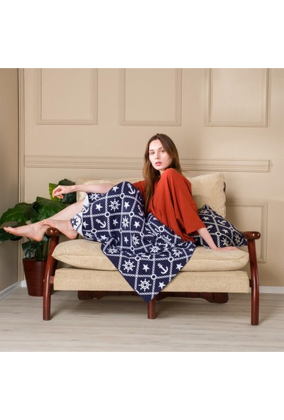 Miespiga Marin Desen Triko Battaniye Koltuk Şalı