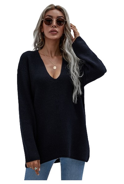 Moonlight Düz Renk Büyük Beden Kazak Kazak Gevşek Kazak (Yurt Dışından)