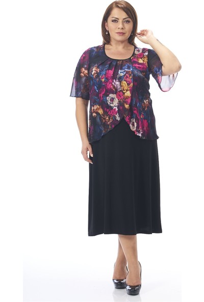 Lilas Xxl Büyük Beden Pembe Çiçekli Desenli Şifon Ceketli Elbise Lilas Xxl Büyük Beden Pembe Çiçekli Desenli Şifon Ceketli Elbise