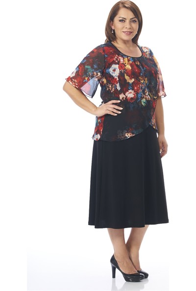 Lilas Xxl Büyük Beden Turuncu Renkli Çiçekli Desenli Şifon Ceketli Elbise Lilas Xxl Büyük Beden Turuncu Renkli Çiçekli Desenli Şifon Ceketli Elbise