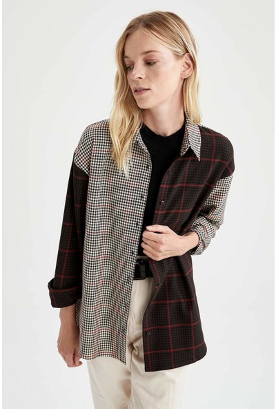DeFacto Kazayağı Desenli Loose Fit Flanel Gömlek Tunik V8398AZ21AU DeFacto Kazayağı Desenli Loose Fit Flanel Gömlek Tunik V8398AZ21AU