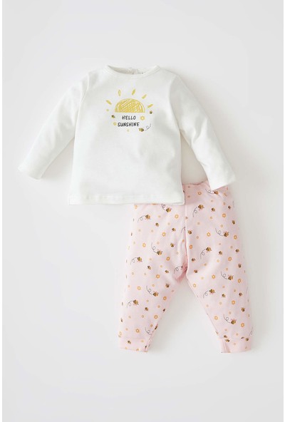 DeFacto Kız Bebek Güneş Ve Arı Baskılı Uzun Kollu Pijama Takımı W0916A221Au