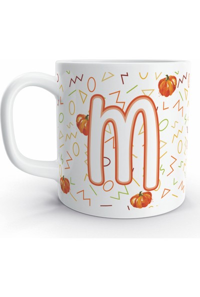 Rock'n Fox M Harfi Balkabağı Tasarım Renkli Harfli Kupa Bardak