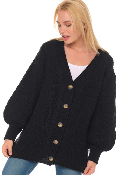 Dewberry Z6695 Dewberry Bayan Hırka-Siyah