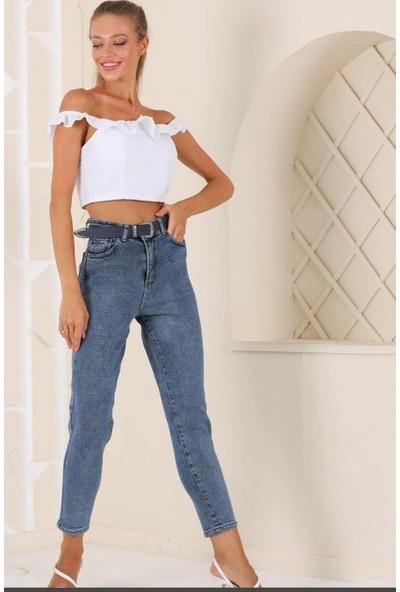 Rich Star Kemerli Dar Paça Kot Pantolon