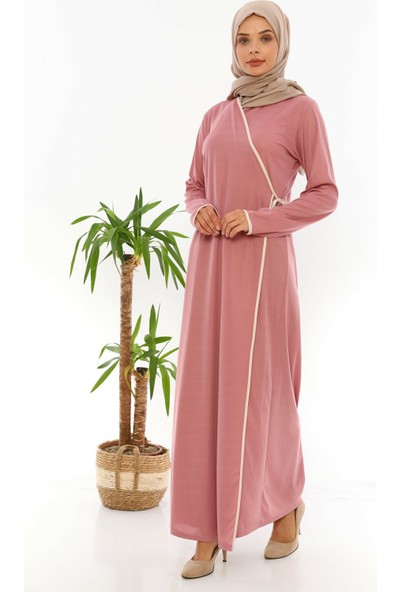 Medipek Yandan Bağlamalı Namaz Elbisesi Gül Kurusu