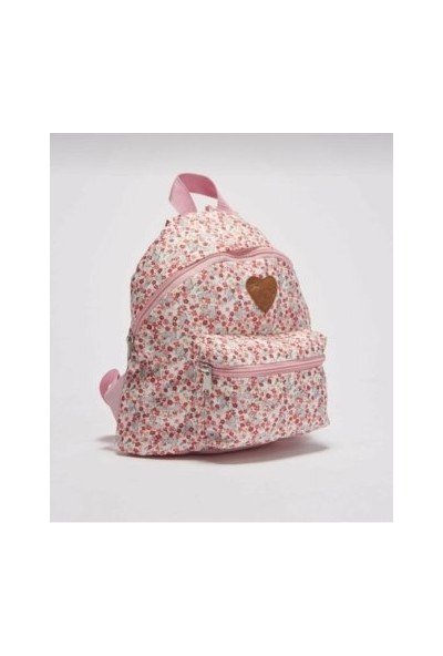 Avda Pembe ve Beyaz Çiçek Desenli Anaokulu Çantası - Kreş Çantası - Sırt Çantası