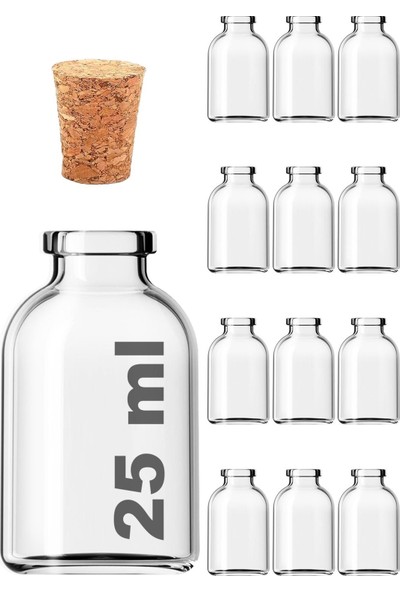 Güvenç Ambalaj 25 cc Mantar Tıpalı Cam Şişe 50 Adet