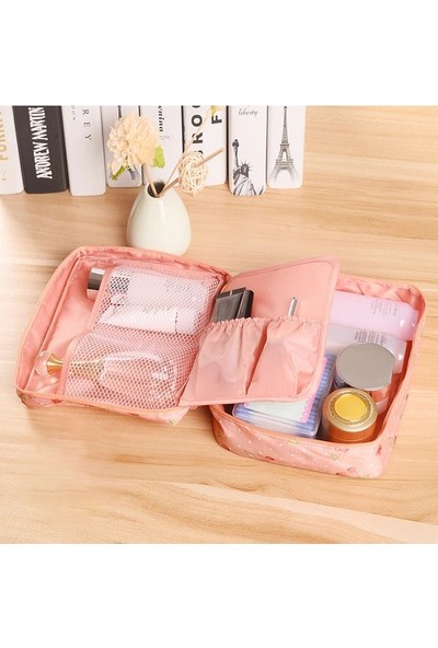 Alışveriş Durağı Çok Fonksiyonlu Makyaj Çantası Kiraz Desenli