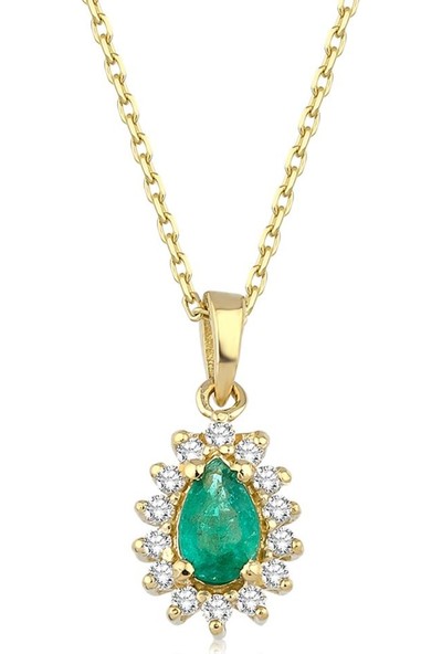 İryum 0.10 Karat Pırlanta, 0.19 Karat Damla Zümrüt Kolye PN1793A