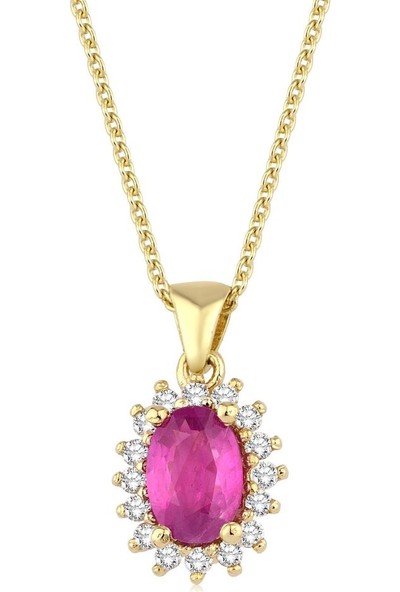 İryum 0.12 Karat Pırlanta, 0.54 Karat Oval Yakut Kolye PN1692B