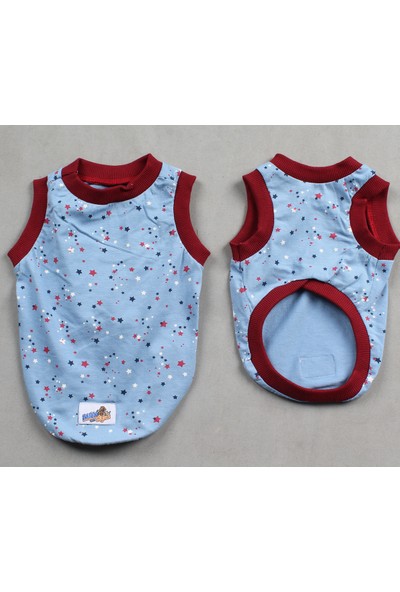 Max Styles Pet Maxdesign Yıldız Desenli Penye Atlet Kedi Köpek Kıyafeti Mavi S