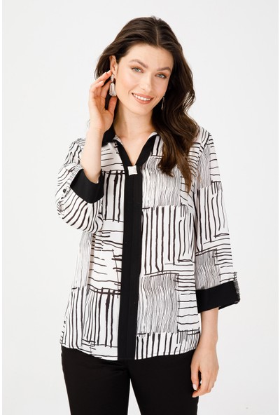 Ekol Yakalı Desenli Bluz