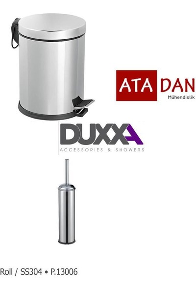 Duxxa Pedallı 5 Lt Çöp Kovası 304 Paslanmaz+Duxxa Roll Wc Fırçalık 304 Paslanmaz
