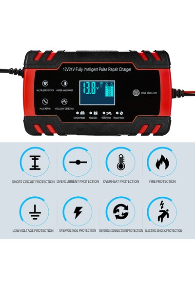 Sprotauto 12 V LCD Ekran ile 24 V Darbe Tamir Şarj Motosiklet (Yurt Dışından)