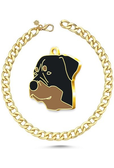 The Passage Altın Kaplama Rottweiler Köpek Künyesi+ Köpek Kolyesi - Gold L