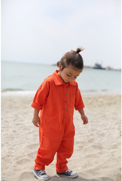 Catz Kids Turuncu Gabardin Yakalı ve Cepli Tulum