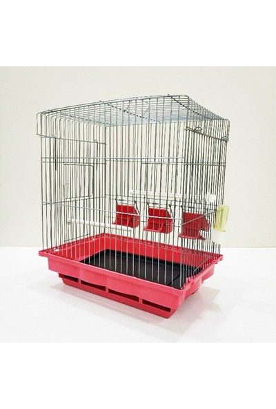 Emay Center Çekmeceli Kuş Kafesi 3 Yemlikli 2 Kapılı 26X39X47CM Kuş Kafes Renkli Taban
