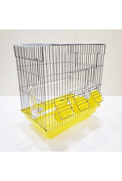 Emay Center Çekmeceli Kuş Kafesi 3 Yemlikli 2 Kapılı 26X39X47CM Kuş Kafes Renkli Taban