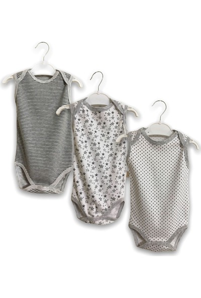 Staryu Baby %100 Pamuklu Askılı Bebek Badisi 3 Farklı Desenli 3'lü Paket Yumuşak Dokulu Kumaştan Çıtçıtlı Kolsuz Body