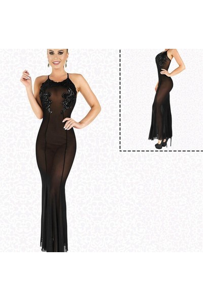 Cheeky Dishy Göğüs Dekoltesi Sim Güpürlü Gecelik