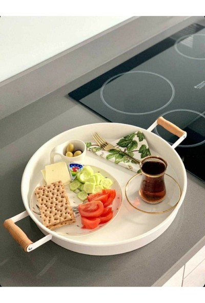 Kitchen Trend 37CM Ahşap Kulplu Metal Tepsi