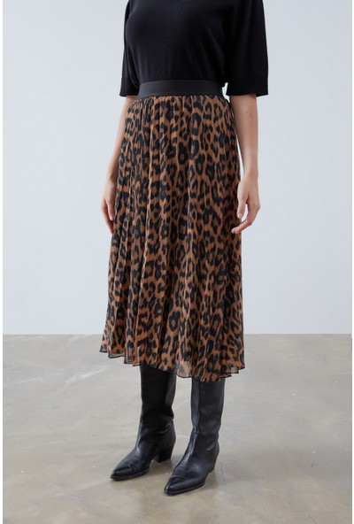 Leopar Desenli Pilise Etek - Siyah