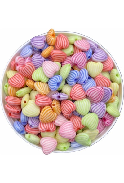 Hedef Bijuteri Pastel 10MM Çizgili Kalp Şekilli Karışık Pastel Renk Boncuk,takı Yapımı (25GR, ~70 Adet) Hedef Bijuteri Pastel 10MM Çizgili Kalp Şekilli Karışık Pastel Renk Boncuk,takı Yapımı (25GR, ~70 Adet)