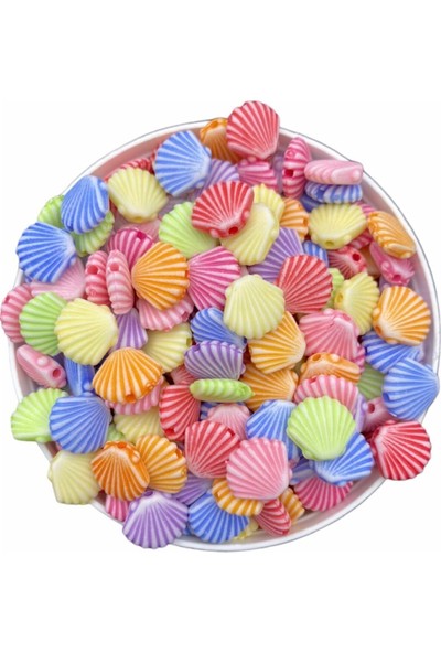 Hedef Bijuteri Pastel Midye,deniz Kabuğu,istridye Şekilli Karışık Pastel Renk Boncuk,takı Yapımı (25GR, ~75 Adet)