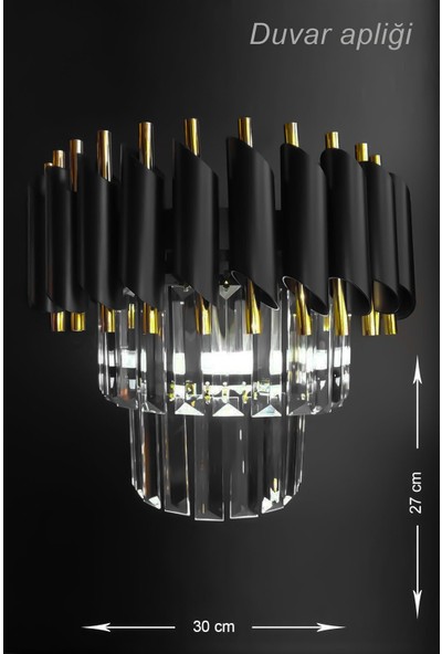 Crystal Palace Kristal Taşlı 30 Cm'lik - Siyah Gold Salon Apliği Crystal Palace Kristal Taşlı 30 Cm'lik - Siyah Gold Salon Apliği