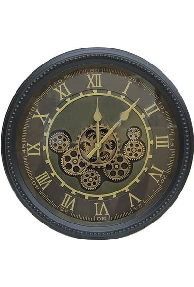 Tuğra Ticaret Yuvarlak Roma Rakamlı Spintime Yeşiloksit Çarklı Metal Duvar Saat