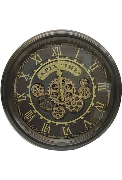 Tuğra Ticaret Yuvarlak Spintime Yeşiloksit Çarklı Metal Duvar Saati Hediyelik