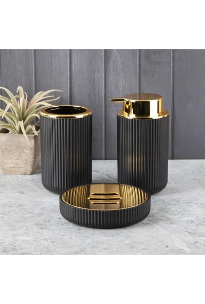 Yzhome - Lisbone Gold Akrilik Banyo Seti Siyah Takım Sıvı Sabunluk Yzhome - Lisbone Gold Akrilik Banyo Seti Siyah Takım Sıvı Sabunluk