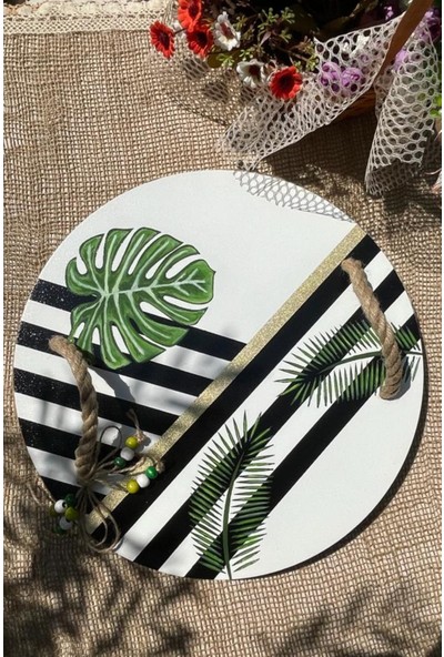 Miya Home Ahşap Dekoratif Çay Kahve Sunumluk Elle Boyama Özel Tasarım Tropik Desen