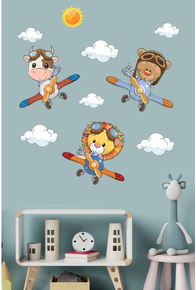 Çok İndirimli Sevimi Pilotlar Aslan Ayı ve Inek Duvar Sticker