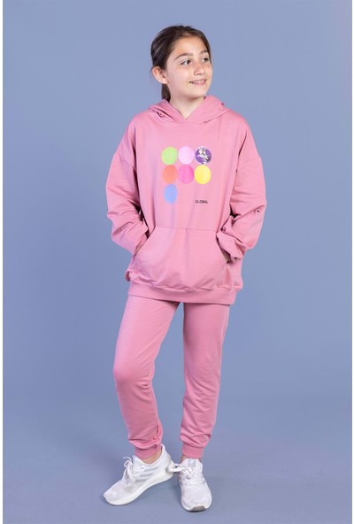 Toontoy Kids Kız Çocuk Kanguru Cepli Kapüşonlu Eşofman Takımı