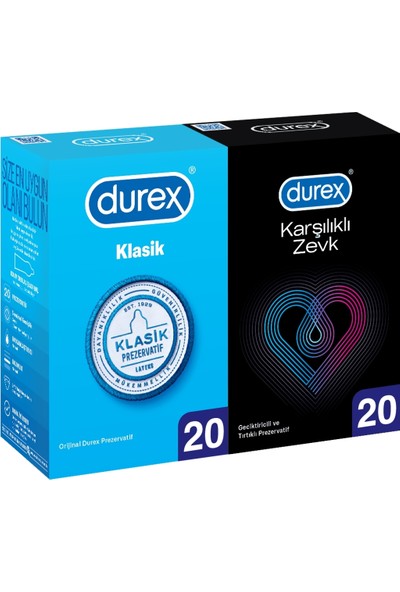 Durex Karşılıklı Zevk Geciktiricili ve Tırtıklı + Durex Klasik 40'lı Prezervatif
