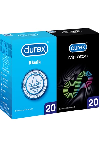 Durex Maraton Geciktiricili + Durex Klasik 40'lı Prezervatif Durex Maraton Geciktiricili + Durex Klasik 40'lı Prezervatif