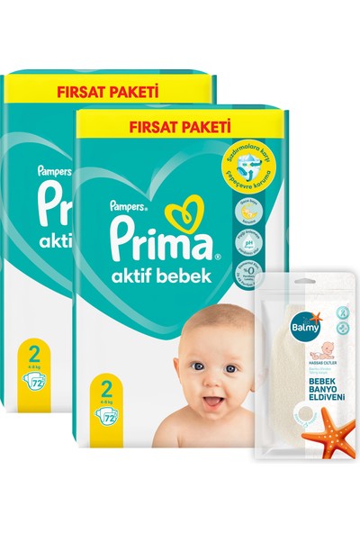 Prima Bebek Bezi Aktif Bebek 2 Beden 144 Adet + Bambu Bebek Banyo Eldiveni Prima Bebek Bezi Aktif Bebek 2 Beden 144 Adet + Bambu Bebek Banyo Eldiveni