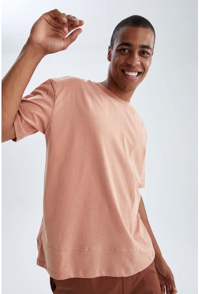 DeFacto Oversize Fit Bisiklet Yaka Kısa Kollu Pamuklu Penye Tişört T5213AZ21SP