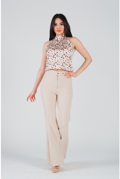 Yare Metal Fermuarlı Ispanyol Paça Pantolon