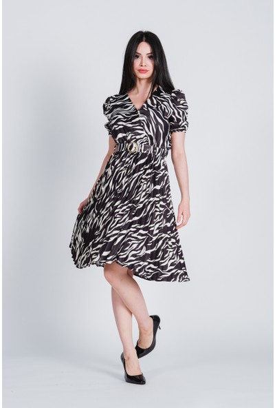 Yare Kemerli Pileli Midi Boy Elbise