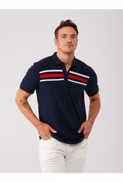 Dufy Lacivert Çizgili Polo Yaka Erkek Tshirt - Slım Fıt Dufy Lacivert Çizgili Polo Yaka Erkek Tshirt - Slım Fıt