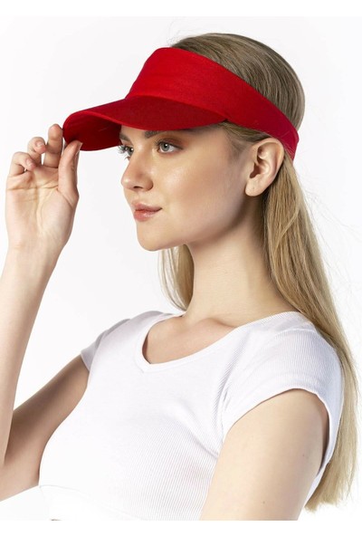 Şapkadan Unisex Uv Koruyucu Vizör Kasket Siperlik Tenis Şapka Kırmızı