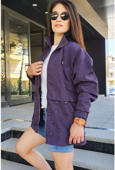 Vosse Etek Ucu 3 Boyutlu Çiçek Desen Zımbalı Yağmurluk