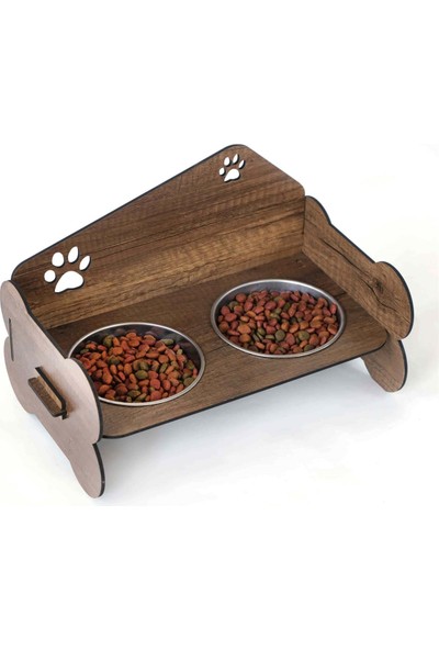 Estela Kedi Mama Kabı Kahve Kemikli Kedi Mama ve Su Kabı Kedi Yemek Kabı