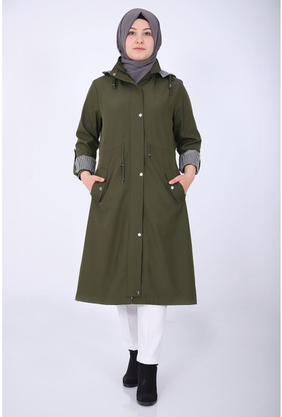 Kombinal Kadın Haki Kapüşonlu Tesettür Büyük Beden TRENÇKOT-2129 Kombinal Kadın Haki Kapüşonlu Tesettür Büyük Beden TRENÇKOT-2129