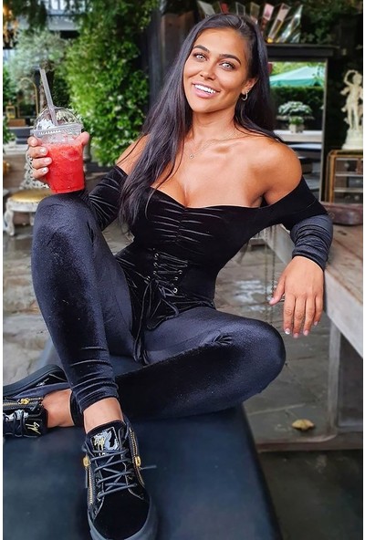 Pink & Pink Kadın Kuşgözü Detaylı Kadife Tulum