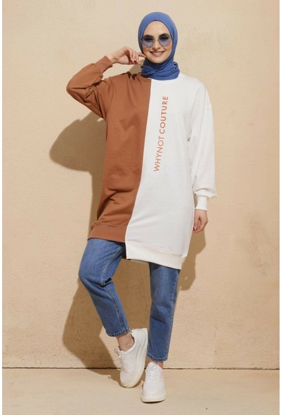 Yaprak Ortadan Kesik Çift Renkli Tunik 40 Tarçın Yaprak Ortadan Kesik Çift Renkli Tunik 40 Tarçın