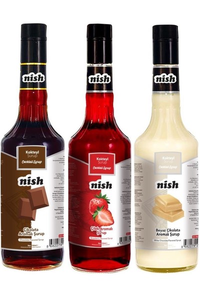 Nish Çikolata Çilek Beyaz Çikolata Şurupları 3 x 700 ml Cam Şişe